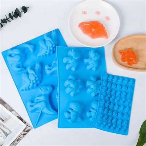 공룡 실리콘 몰드 공룡 설탕 초콜릿 캔디 케이크 몰드 케이크 장식 베이킹 오븐용 접시 젤리 몰드 Aliexpress
