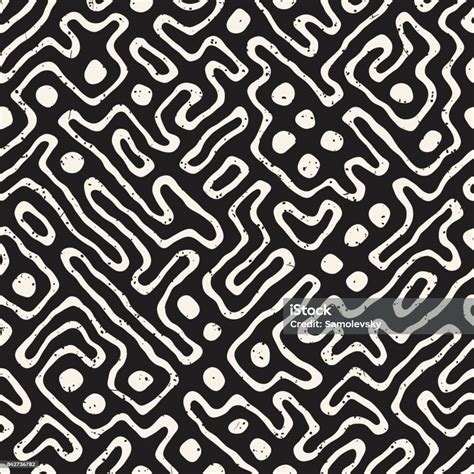 미로 라인으로 완벽 한 패턴입니다 모노크롬 추상 배경입니다 벡터 손으로 그려진된 미 궁입니다 0명에 대한 스톡 벡터 아트 및