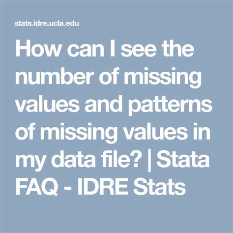 Exploring Missing Values In Data Files Stata Faq