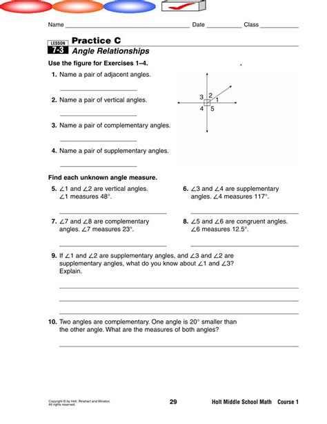 PDF LESSON Practice C Angle Relationships Angle Relationships LESSON