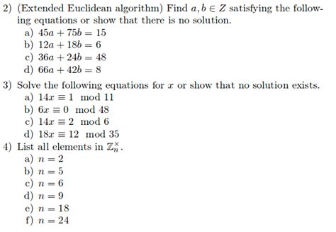 Solved 2 Extended Euclidean Algorithm Find Ab Z