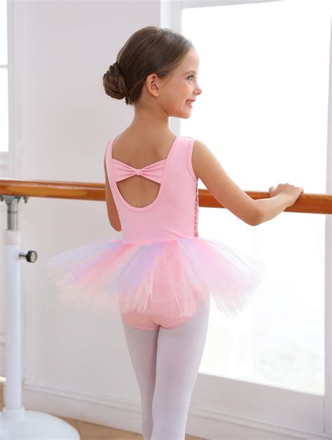 Mdnmd Short Sleeve Glitter Dance Ballet Rainbow Tutu