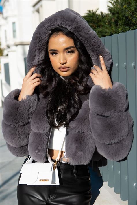 Smoked Grey Lux Faux Crop Hooded Coat Faux Fur Outfit Fur Fashion Teen Swag Outfits