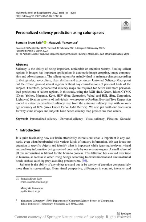 Personalized Saliency Prediction Using Color Spaces Request Pdf