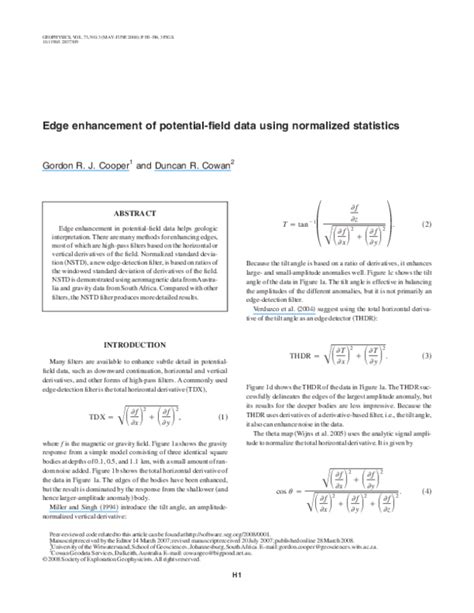 Pdf Edge Enhancement Of Potential Field Data Using Normalized Statistics