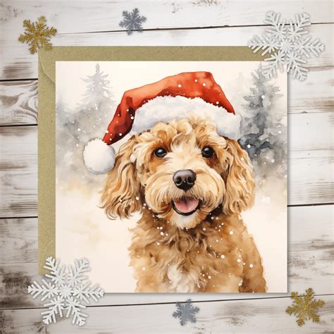 Apricotred Cockapoo Wearing Santa Hat Watercolour Christmas Etsy Uk