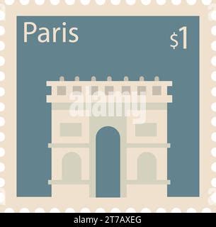 Postal Stamp With Arc De Triomphe Famous Landmark Of Paris France