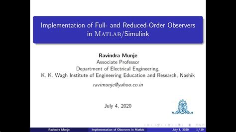 Lecture On Observer Design And Its Implementation In Matlab Youtube