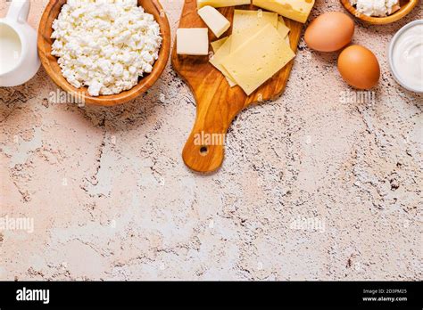 Different Types Of Dairy Products Top View Stock Photo Alamy