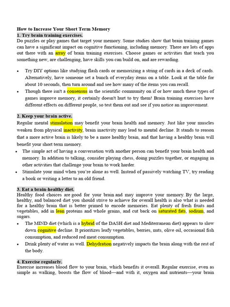 Boost Your Short Term Memory Tips Pdf Healthy Diet Memory