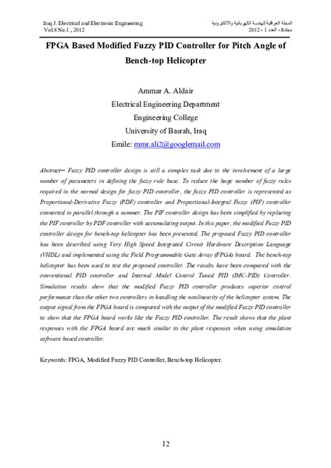 Pdf Fpga Based Modified Fuzzy Pid Controller For Pitch Angle Of Bench