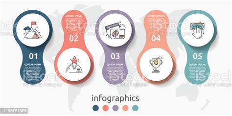 벡터 인포 그래픽 평면 템플릿 원 다섯 레이블 다이어그램 그래프 프리젠 테이션 5가지 옵션이 있는 비즈니스 컨셉 콘텐츠 순서도 단계 타임 라인 워크플로 마케팅 Eps10 0