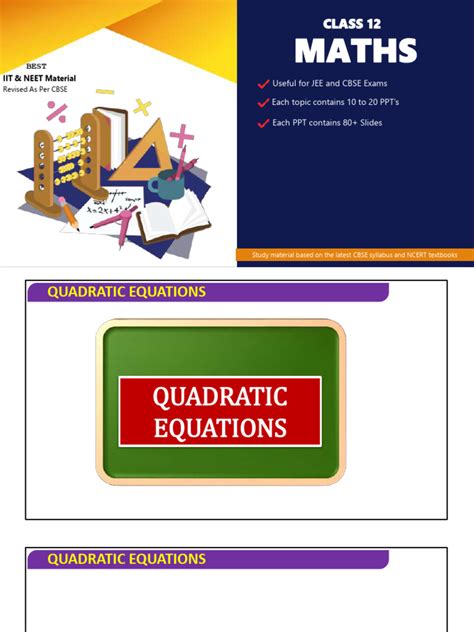 Maths Xii Quadratic Equations Sign Of The Quadratic Equations Pdf