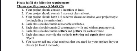 Solved Please Fulfill The Following Requirements Classes