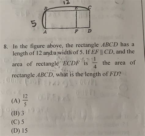 Solved In The Figure Above The Rectangle ABCD Has A Length Of And A Width Of If