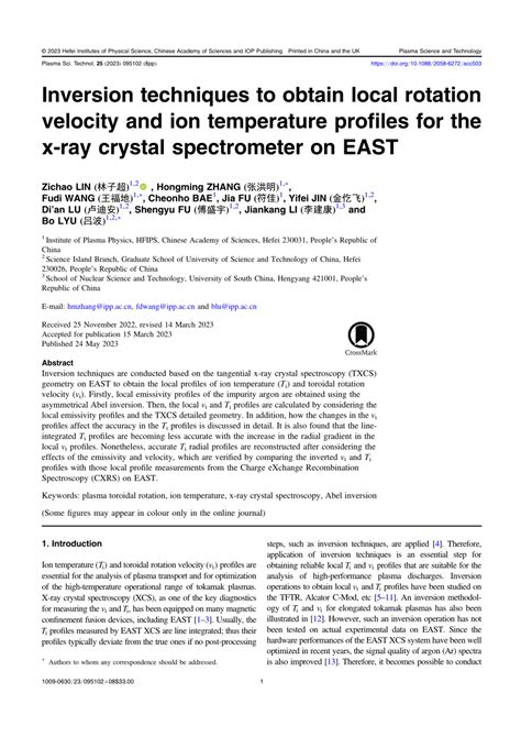 Pdf Inversion Techniques To Obtain Local Rotation Velocity And Ion