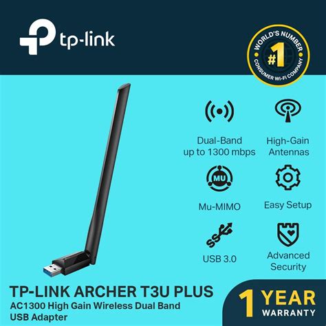 TP Link Archer T3U Plus AC1300 High Gain Wireless Dual Band WiFi USB Adapter Receiver Dongle