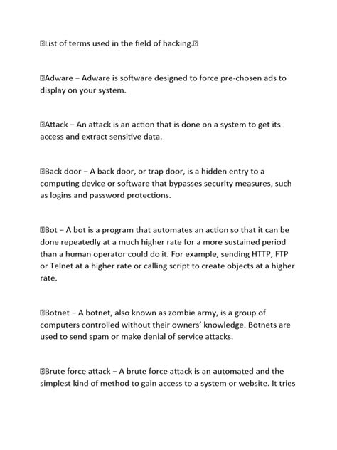 List Of Terms Used In The Field Of Hacking Pdf Malware Denial Of