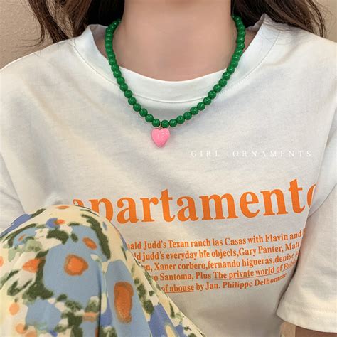 爱心绿色串珠项链女高级感设计感小众锁骨链甜酷网红2022年新款女rovedcity旗舰店