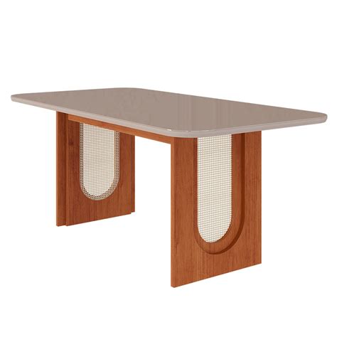 Mesa De Jantar Retangular Com Tampo De Vidro Valentina Cinamomo E Off White 180 Cm