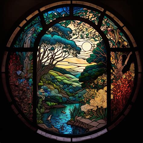 Premium Ai Image A Close Up Of A Stained Glass Window With A River