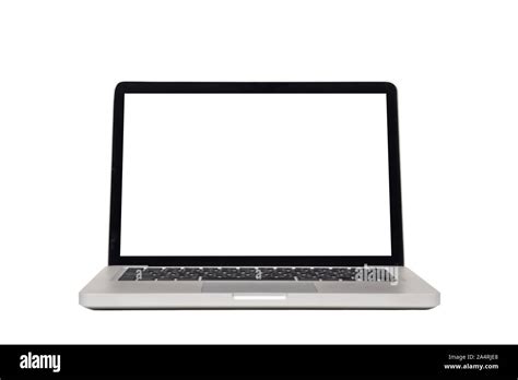 Laptop Computer Mock Up With Empty Blank White Screen Isolated On White Background With Clipping