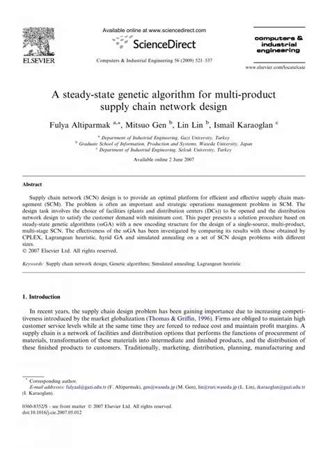 Pdf A Steady State Genetic Algorithm For Multi Product Supply Chain