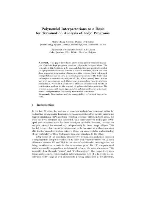Pdf Polynomial Interpretations As A Basis For Termination Analysis Of Logic Programs