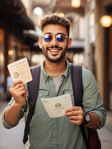 Premium Photo Photo Of Enthusiastic Foreign Tourist Showing Passport Certificate