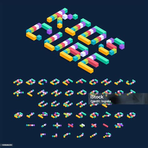 아이소메트릭 컬러풀큐브 3d 글꼴 디자인 입체 알파벳 문자 및 숫자 벡터 일러스트레이션 0명에 대한 스톡 벡터 아트 및 기타 이미지 0명 기하 도형 등측투영법
