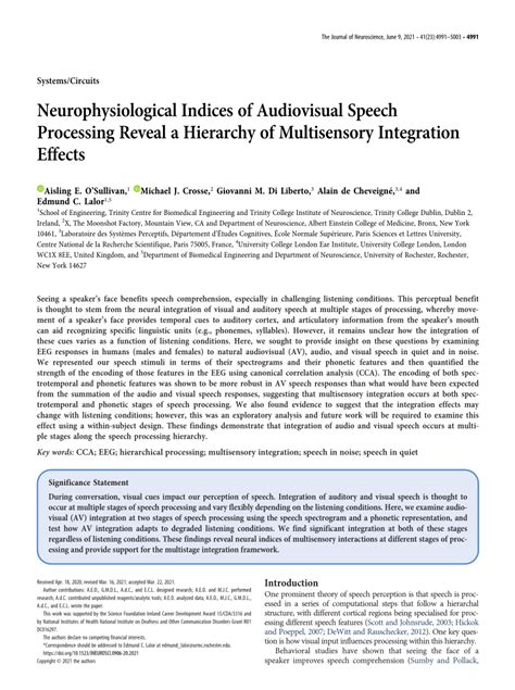 Pdf Neurophysiological Indices Of Audiovisual Speech Processing Reveal A Hierarchy Of