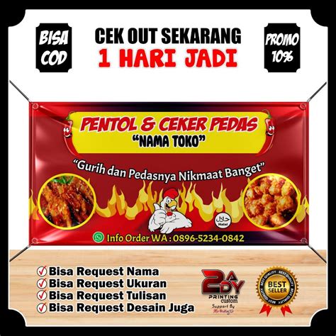 Jual Bisa Pakai Nama Anda Spanduk Pentol Pedas Banner Pentol Pedas Ukuran 150x60cm Shopee
