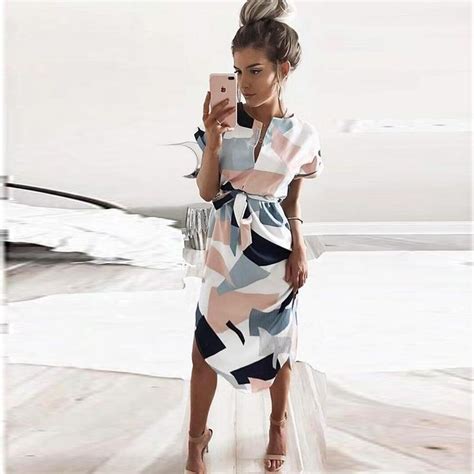 Geometric Dress Summer Business Dresses For Women Casual Multicolor