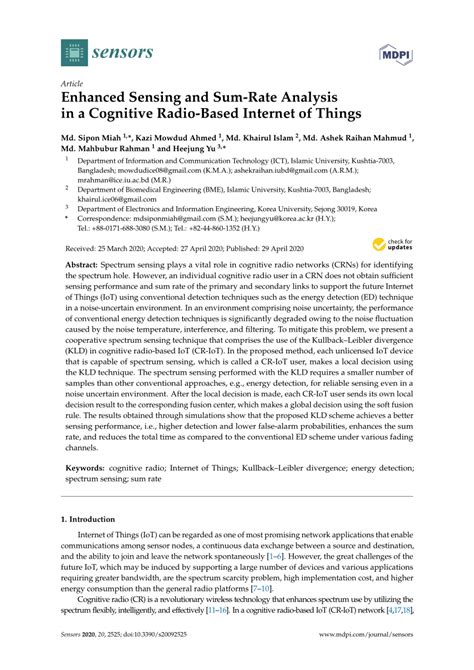 Pdf Enhanced Sensing And Sum Rate Analysis In A Cognitive Radio Based