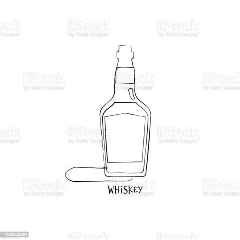 손으로 그린 스타일로 병 위스키 축하 디자인에 대한 레스토랑 일러스트레이션 복고풍 스케치 라인 아트 디자인 요소입니다 음료 개요 아이콘입니다 그래픽 스타일의 흰색 배경에