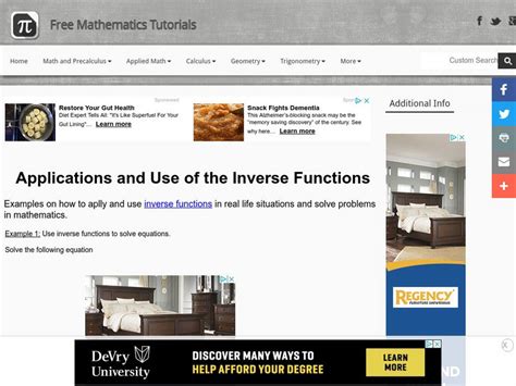 Analyze Math Applications And Use Of The Inverse Functions Activity For 9th 10th Grade