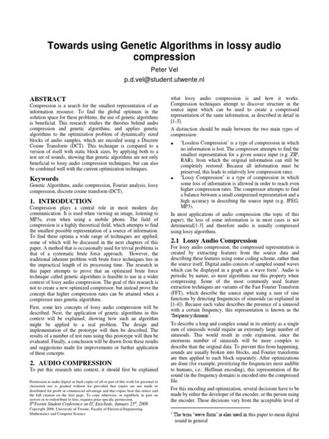 towards using genetic algorithms in lossy audio compression 2008 pdf data compression