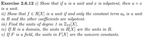 Solved Exercise 2 6 12 I Show That If U Is A Unit And X Is Chegg Com