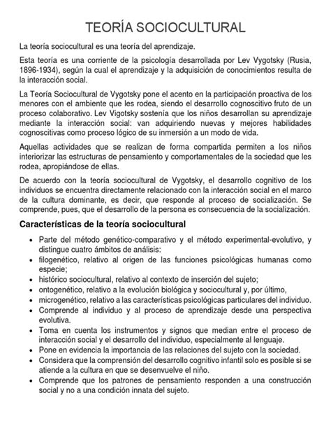 Teoría Sociocultural Descargar Gratis Pdf Sicología Aprendizaje