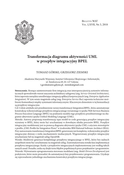 Pdf Uml Activity Diagram Transformation Into Bpel Integration Flow