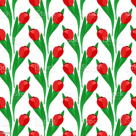 빨간 튤립 벡터 일러스트 레이 션과 완벽 한 패턴 3월에 대한 스톡 벡터 아트 및 기타 이미지 3월 8 개화기 Istock