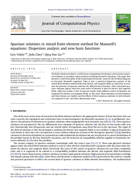 Pdf Spurious Solutions In Mixed Finite Element Method For Maxwells Equations Dispersion
