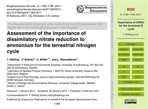 Pdf Assessment Of The Importance Of Dissimilatory Nitrate Reduction To Ammonium For The