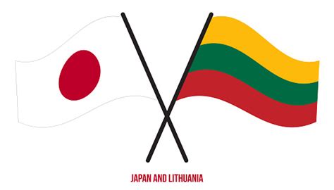 일본과 리투아니아 플래그 교차 하 고 플랫 스타일을 흔들 공식 비율 올바른 색상입니다 경제에 대한 스톡 벡터 아트 및 기타