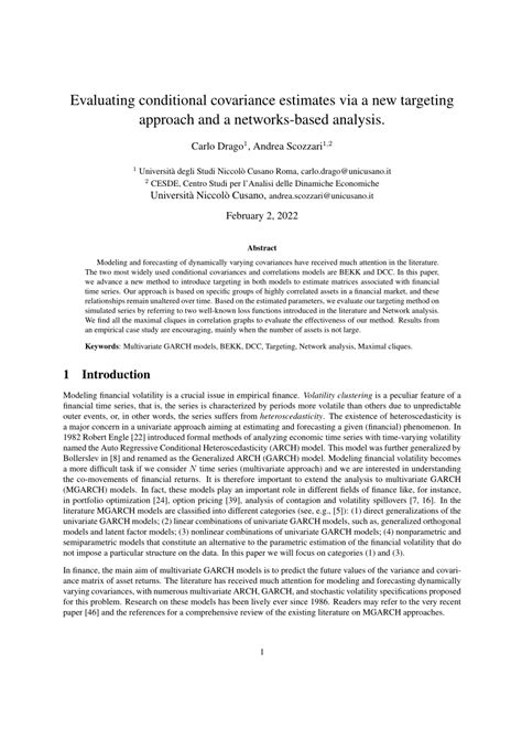 Pdf Evaluating Conditional Covariance Estimates Via A New Targeting Approach And A Networks