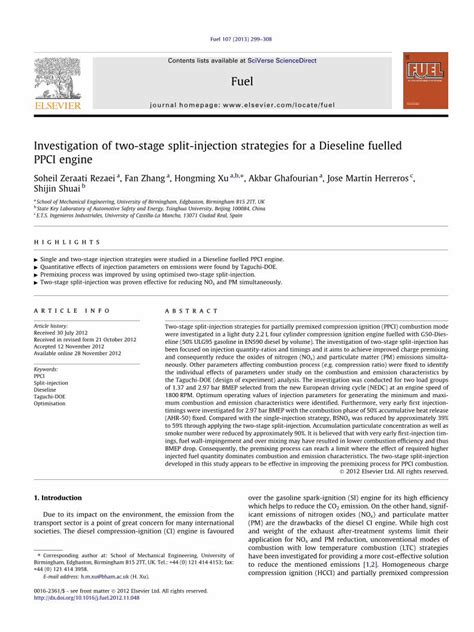 Pdf Investigation Of Two Stage Split Injection Strategies For A
