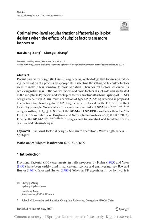 optimal two level regular fractional factorial split plot designs when