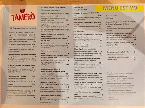 Menu At Tamerò Restaurant Florence