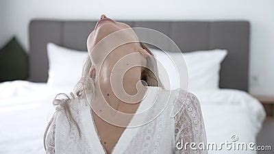 Slim Woman In Beautiful Erotic Seductive Lingerie Slow Motion Stock