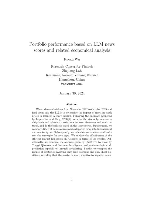 Pdf Portfolio Performance Based On Llm News Scores And Related Economical Analysis